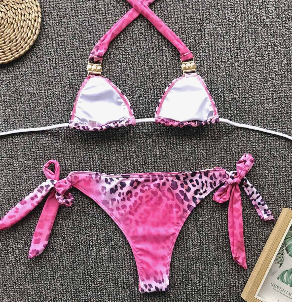 Dvodelne kopalke Leopard Pink, pink